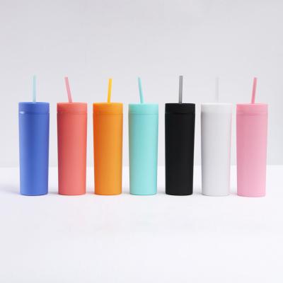 Cina 16oz Double Wall Plastic Acrylic Tumblers Reusable With Straw in vendita