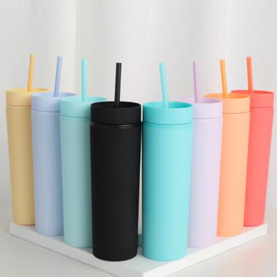 Cina 16oz Double Wall Plastic Acrylic Tumblers Reusable With Straw in vendita