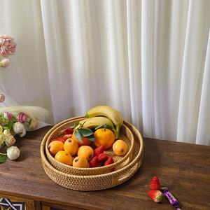 China Mão Multifunction - círculo tecido do Rattan que serve Tray Serving Basket com corte à venda
