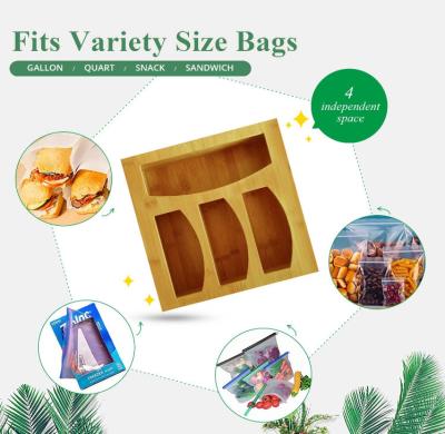 Cina Organizzatore di bambù For Food di stoccaggio della borsa di Ziploc degli utensili della cucina del cassetto in vendita