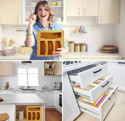 Cina Organizzatore di bambù For Food di stoccaggio della borsa di Ziploc degli utensili della cucina del cassetto in vendita