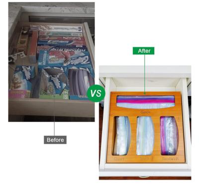 Cina Organizzatore di bambù For Food di stoccaggio della borsa di Ziploc degli utensili della cucina del cassetto in vendita