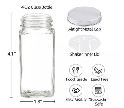 Cina barattoli quadrati della spezia della cucina di 12pcs 120ml con i coperchi di Shaker Lids And Airtight Metal in vendita