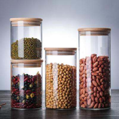 Cina Alti contenitori di stoccaggio della spezia del vetro borosilicato con i coperchi di bambù in vendita