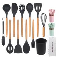 China 12-Piece Silicone Spatula Spoon Set with Bamboo Handles Kitchen Utensils 446°F Heat Resistant for sale