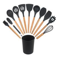 China 12-Piece Silicone Spatula Spoon Set with Bamboo Handles Kitchen Utensils 446°F Heat Resistant for sale