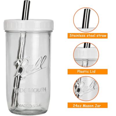 中国 広い口ガラスの茶わら16oz 24ozが付いている再使用可能なスムージーのコップ 販売のため