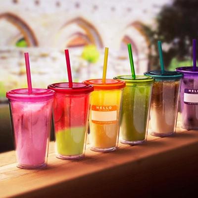 Cina Tazza bevente di plastica doppia trasparente della bevanda delle chiavette 450ML con Straw And Lid in vendita