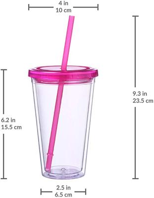 Cina Tazza bevente di plastica doppia trasparente della bevanda delle chiavette 450ML con Straw And Lid in vendita