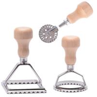 China Ravioli Stamp Maker Cutter with Roller Wheel Set Aluminum Wood 2x2x4 Inches for sale