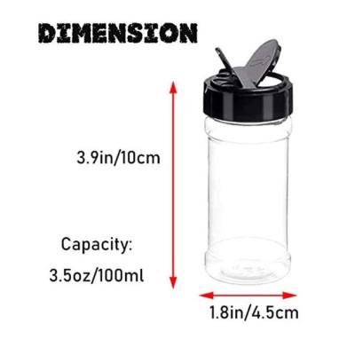 China Bulk van het Kruidkruiken van 3,5 Oz Plastic Plastic het Kruidenflessen met Zwarte Schroefdeksels Te koop