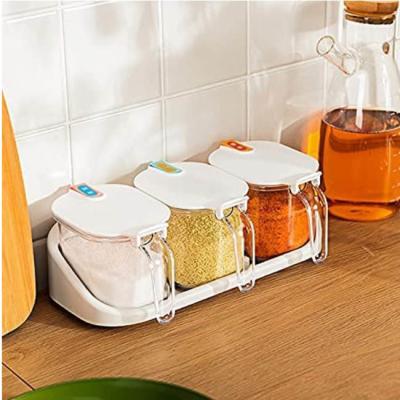 Cina i chiari barattoli di plastica dei contenitori di stoccaggio della spezia di 3pcs 4 Oz ammassano con la copertura ed il cucchiaio in vendita