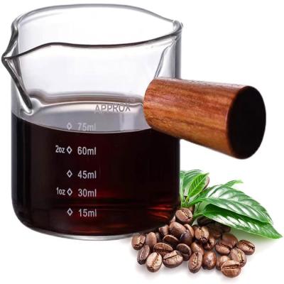 Cina Tazza di misurazione essenziale di Tools Glass Espresso di barista della maniglia di legno 3oz in vendita