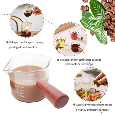 Cina Tazza di misurazione essenziale di Tools Glass Espresso di barista della maniglia di legno 3oz in vendita