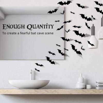 Cina 12pcs il Natale del PVC Halloween orna i pipistrelli neri degli autoadesivi 3D per la decorazione della parete in vendita