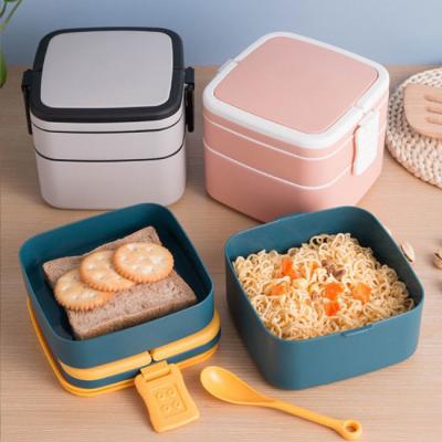 Cina Scatola di pranzo di plastica del compartimento di doppio strato multi Bento With Spoon 1000ml 1400ml in vendita