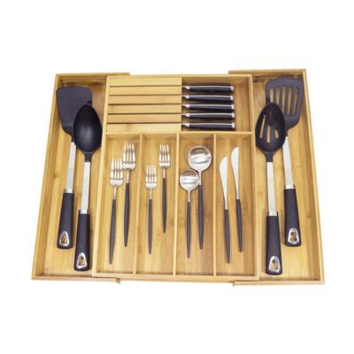 Cina Organizzatore di bambù estensibile Tray della coltelleria del cassetto dell'argenteria degli utensili della cucina in vendita