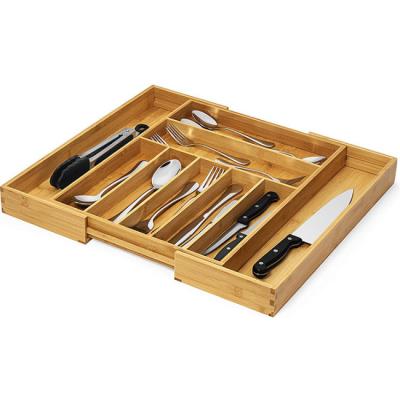 Cina Organizzatore di bambù estensibile Tray della coltelleria del cassetto dell'argenteria degli utensili della cucina in vendita
