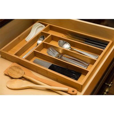 Cina Organizzatore regolabile Divider di Tray Bamboo Kitchen Utensil Drawer di stoccaggio della coltelleria in vendita