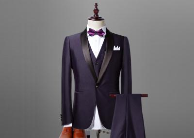 China Custom Purple Satin Three Piece Tuxedo Suits Mens Lightly Padded Shoulder for sale