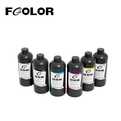 China FCOLOR White Varnish CMYK G5 G4 LED UV Ink for UV Cuable Ink Printer for sale