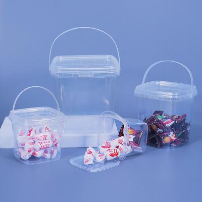 China Printing Round 1 Liter Transparent Plastic Bucket for Chocolate Cookies Food Package for sale