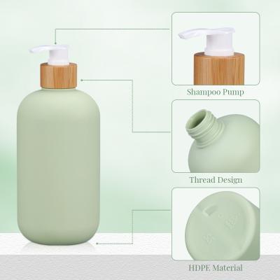 China 400ml 500ml Soft Touch Cosmetic Squeeze Bottle With Bamboo Lid For Shampoo Body Butter Lotion for sale