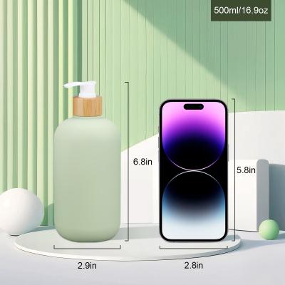 China 400ml 500ml Soft Touch Cosmetic Squeeze Bottle With Bamboo Lid For Shampoo Body Butter Lotion for sale