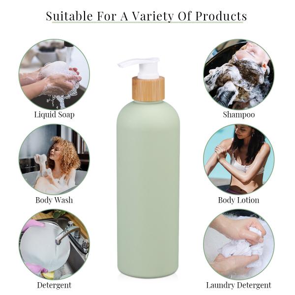 대나무 뚜?? 이 있는 샴푸 병 HDPE 플라스틱 타입 부드러운 터치 빈 몸 로션 컨테이너
