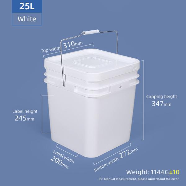 Quality PP Square Paint Bucket Plastic Container 25 Litre White Orange OEM for sale