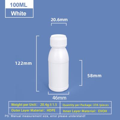 China 100ml White Round-Shoulder Plastic Bottle Plastic Coex HDPE Bottle for sale