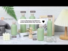 Shampoo Bottle with Bamboo Lid HDPE Plastic Type Soft Touch Empty Body Lotion Container