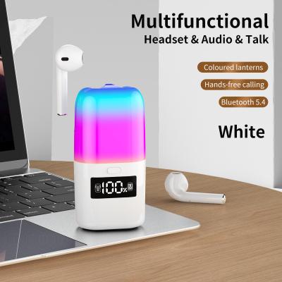 China New 2in1 TWS Earphone Bluetooth Speaker Color Atmosphere LED Light Display Screen Music for sale
