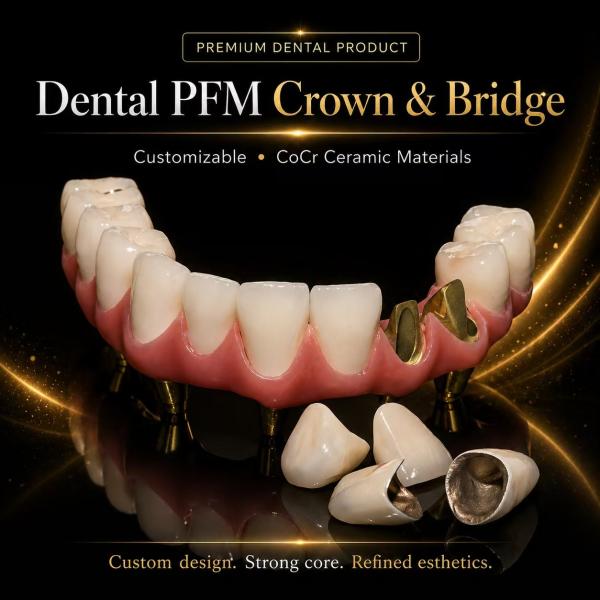 Quality Custom PFM Crown & Bridge | Co‑Cr Ceramic Dental Lab Work for sale