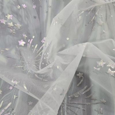 China 20D Polyester Gauze Tulle Fabric with Bronzing Firework Design Spandex Material for Fashion Garments and Underwear for sale