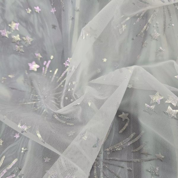 Quality 20D Polyester Gauze Tulle Fabric with Bronzing Firework Design Spandex Material for Fashion Garments and Underwear for sale