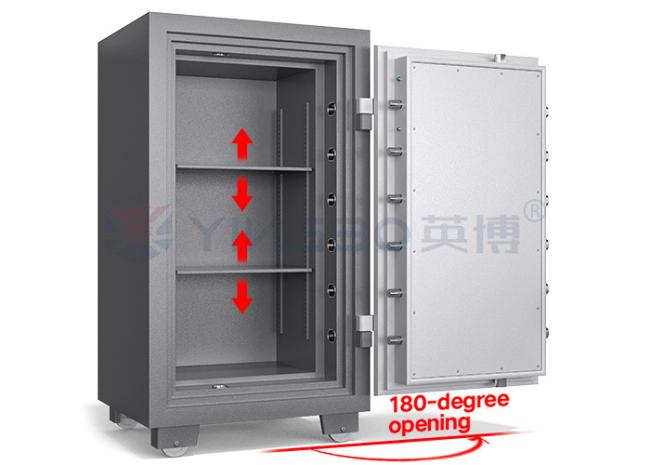 Interior of safe showing adjustable shelves