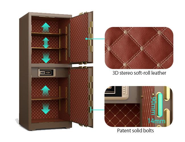 Interior view of commercial safe showing adjustable shelves