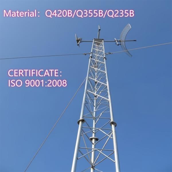 Quality 3 Legged Tubular Steel Microwave Guyed Communication Tower 20 - 70Meter for sale