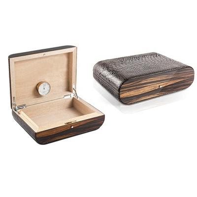 China Handmade Custom Packaging Boxes Luxury High Gloss Piano Paint Curved Cocodile Pattern Wood Leather Cigar Humidor factory