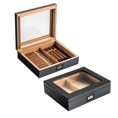 China Handmade Custom Packaging Box Piano Paint High Gloss Carbon Fiber Cigar Humidor With Electric Hygrometer factory