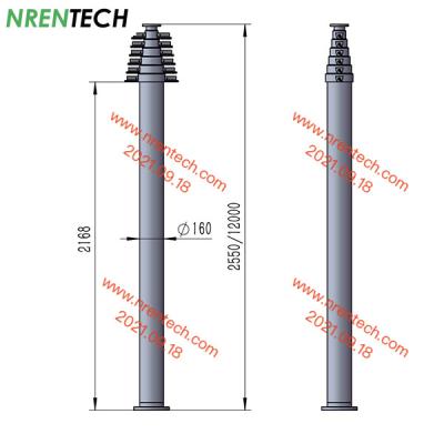 China 12 m verriegelbarer pneumatischer Teleskopmast 30 kg Nutzlasten 2,55 m geschlossene Höhe, Antennenarbeiten zu verkaufen