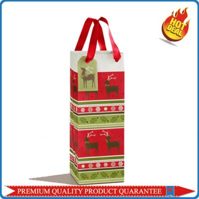 China Custom Color Printing Paper Gift Bag for Wine Bottle Carrier with Paper Hangtag for sale