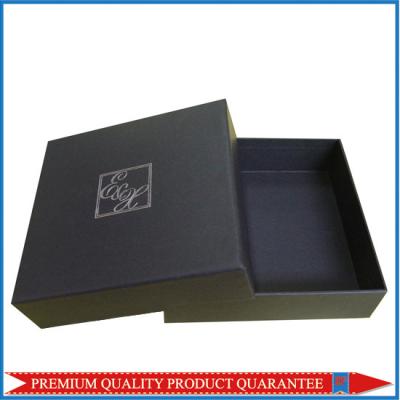 China Silver Hot Stamp Logo Print Matte Black Paper Gift Packaging Box Lid & Base for sale
