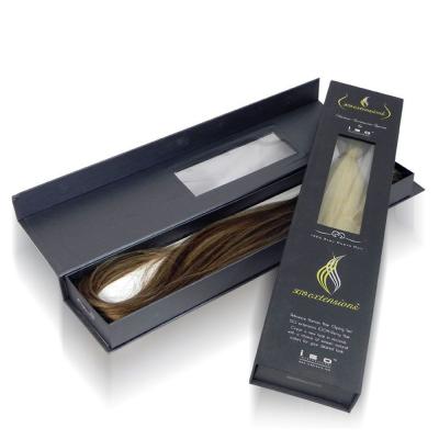 China Color Print Matte Lamination Clear Window Hair Extension Chipboard Packaging Box for sale