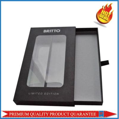 China Rigid Chipboard Silver Hot Stamp Logo Print Drawer Style Paper Gift Box Clear Window for sale