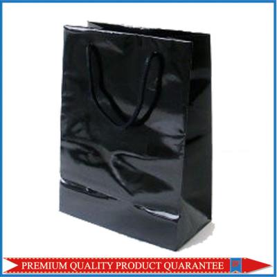 China Plain Black Glossy Lamination Paper Shopping Bag for Garment Apparel for sale