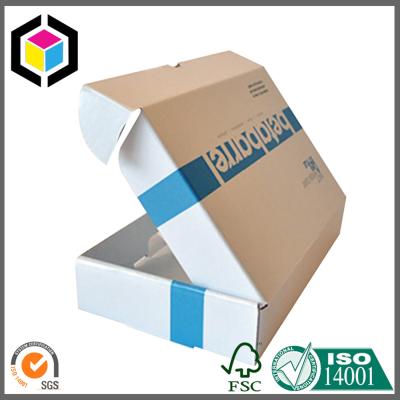 China White Color Blue Logo Print Corrugated Cardboard Small Size Shipping Box for sale