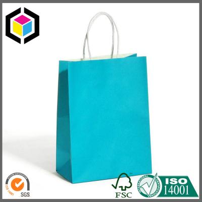China Automatic Machine Made Blue Custom Color Print Paper Bag White Kraft Paper for Shopping for sale