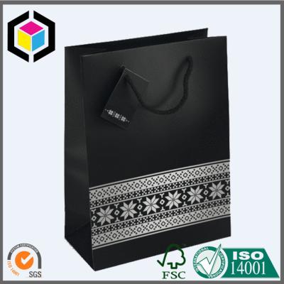 China Luxury Matte Black Color Paper Bag; Ribbon Handle Gift Paper Packaging Bag for sale